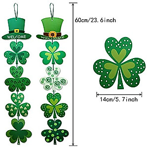 2 Sets St. Patrick's Day Decoration Sign Shamrock Clover Irish Green Front Door Hanging Garland Decor Welcome Sign for St. Patrick's Day Themed Party Favors