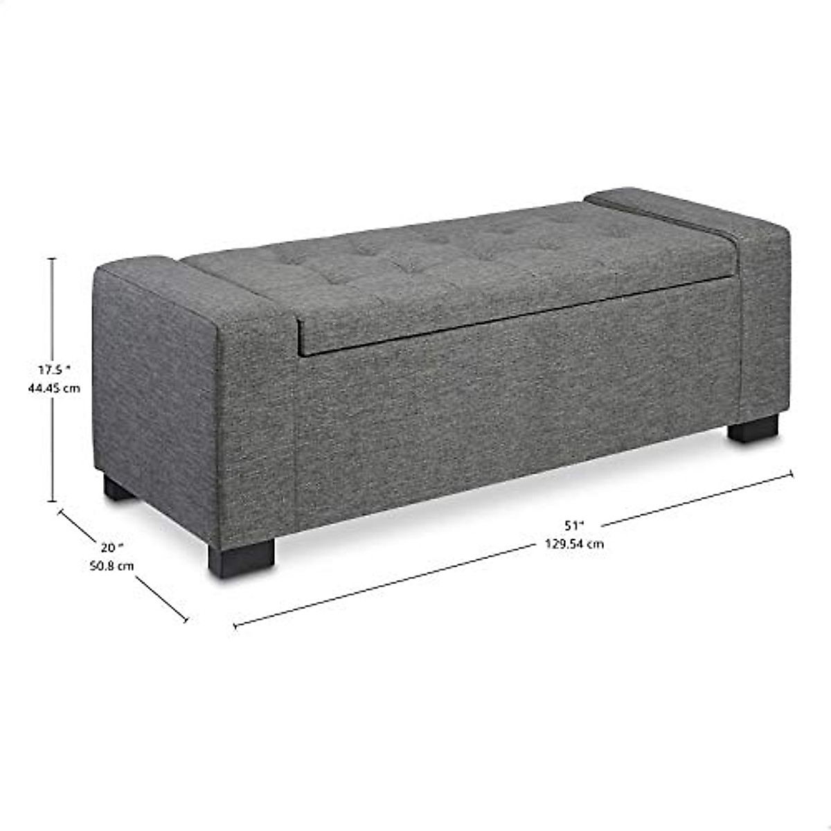 Amazon Basics Rectangular Storage Ottoman Bench with Fabric Upholstery, Large - Anchor Grey
