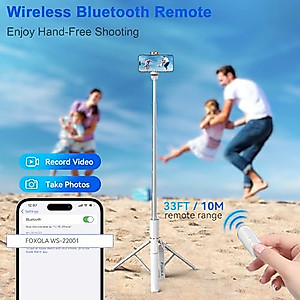 FOXOLA 61" Phone Tripod & Selfie Stick, Extendable All-in-1 Cell Phone Tripod Stand with Wireless Remote, Portable Tripod for iPhone14/13/12 Android in Selfies/Live Stream/Record/Vlog, White
