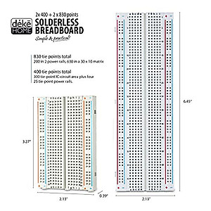 Deke Home 4 Solderless Breadboard Kit. 2x830- large +2x400-small. Arduino Bread board for Proto Shield electronic distribution circuit. Connecting mini blocks boards raspberry pi jumper wires circuits