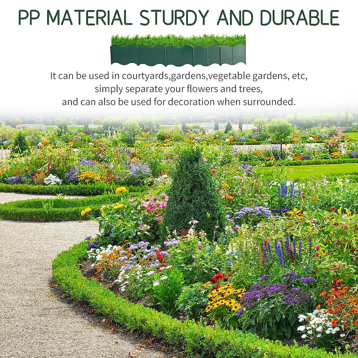 Landscape Edging, Garden Edging Border No Dig, DIY Decorative Flower Grass Bed Border, Plastic Fence for Landscape Border, for Garden/Lawn/Walkway and Landscape Edging - 20pcs (Wave-GN)