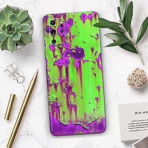 DesignSkinz Lime Green Metal with Hot Purple Rust Protective Vinyl Decal Wrap Skin Cover Compatible with The Samsung Galaxy S20 (Screen Trim & Back Glass Skin)