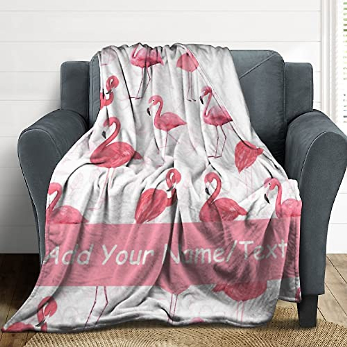 Custom Name Flamingo Blanket Gifts, 50"x40" Pink Flamingo Throw Blankets, Personalized Fuzzy Soft Plush Blanket for Girls Women, Gifts for Flamingo Lovers, All Season Throw Blanket for Sofa Bed Couch