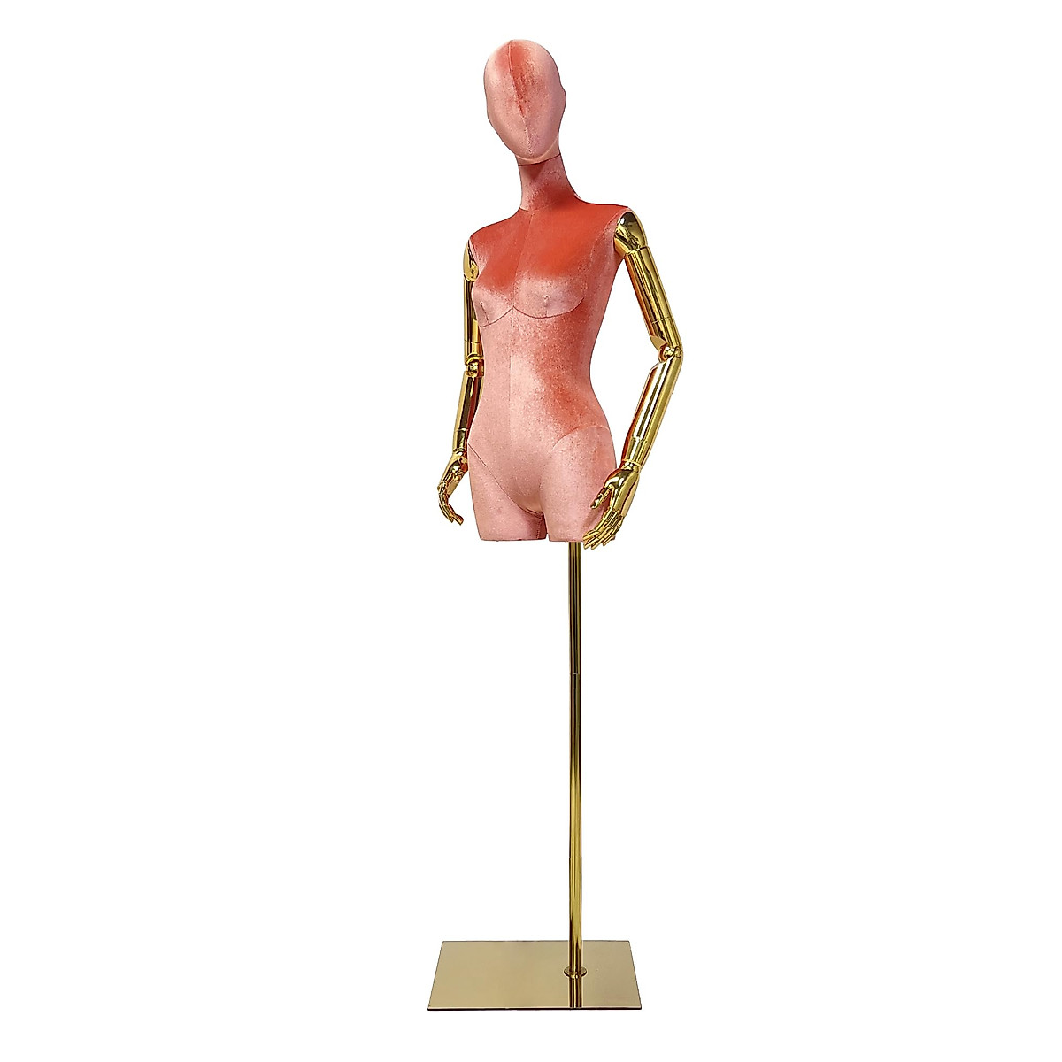 JELIMATE Female Mannequin Torso with Stand Velvet Fabric Display Retail Mannequins Dress Form Model for Boutique Display Manikin with Golden Arms