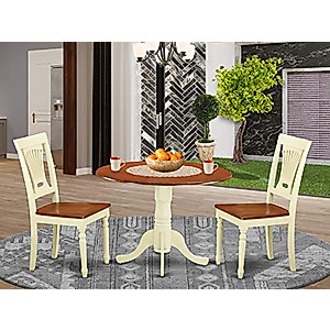 East West Furniture Dublin 3 Piece Kitchen Set for Small Spaces Contains a Round Table with Dropleaf and 2 Dining Room Chairs, 42x42 Inch, Buttermilk & Cherry