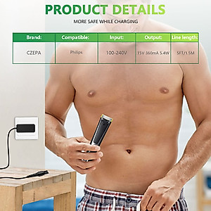 Bouge 15V Norelco One Blade Shaver Charger Compatible with Philips Norelco OneBlade QP6510 QP6520 QP6530 QP6550 (Fits Only) Razor Power Cord, Replacement HQ8505 15V 360mA 5.4W Power Supply Plug