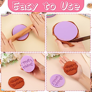 6 Pcs Happy Birthday Fondant Embosser Cookie Stamps 3D Design Cookie Cutters Happy Birthday Fondant Stamp for Party Decorating Fondant Icing Cupcake Cookie Cake (Birthday)