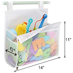 Bath Toy Organizer Multiple Ways to Hang, Extra Large Opening Bathroom Toy Holder, Bottom Zipper Bathtub Toy Storage Bag (White)