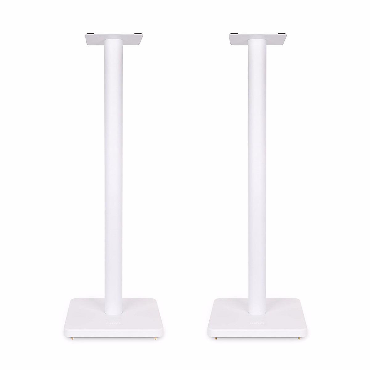 Fluance Floor Speaker Stands for Surround Sound and Bookshelf Speakers with Solid Construction, Adjustable Floor Spikes, Rubber Isolation Feet, Cable Management, Square Base - Matte White/Pair SS05SWH