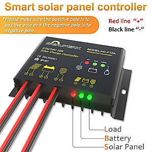 SOLPERK 10A Solar Charge Controller Waterproof Solar Panel Controller 12V/24V PWM Solar Panel Battery Intelligent Regulator for RV Boat car ，with LED Display