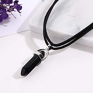 Aimimier Layered Choker Necklace Crystal Choker Chakra Suede Choker Hexagonal Gemstone Pendant Necklace Bohemia Jewelry for Women(Black)