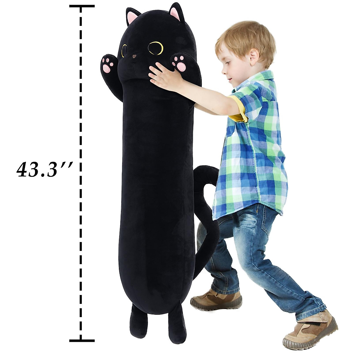 MorisMos 43” Long Cat Body Pillow, Large Cartoon Cat Stuffed Animal Plush Toy Big Throw Pillow Soft Hugging Pillow for Kids Adults Girlfriend, for Christmas, Valentine's Day, Birthday