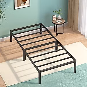 FEMOND Twin Bed Frame, 14 Inch Metal Bed Frame Platform with Storage, Noise Free, Heavy Duty Steel, No Box Spring Needed, Anti-Slip, Easy Assembly (Max Load: 1000lb)