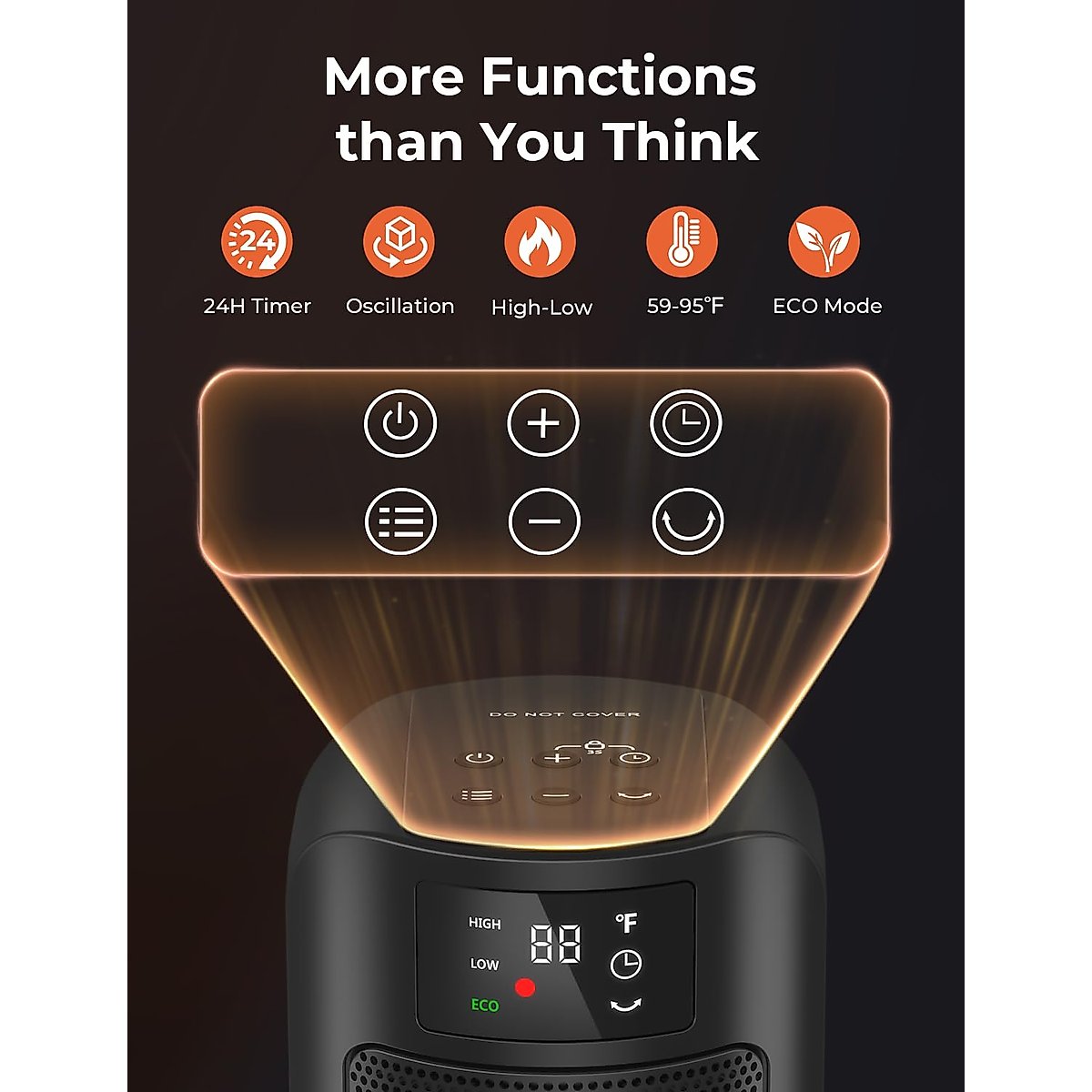 Space Heater, 1500W Space Heaters Efficient Heating with LED Display, 1-24H Timer, ECO, Multiple Protection, 60° Oscillating Portable Heater Quiet Heating for Garage Home Office Indoor Use