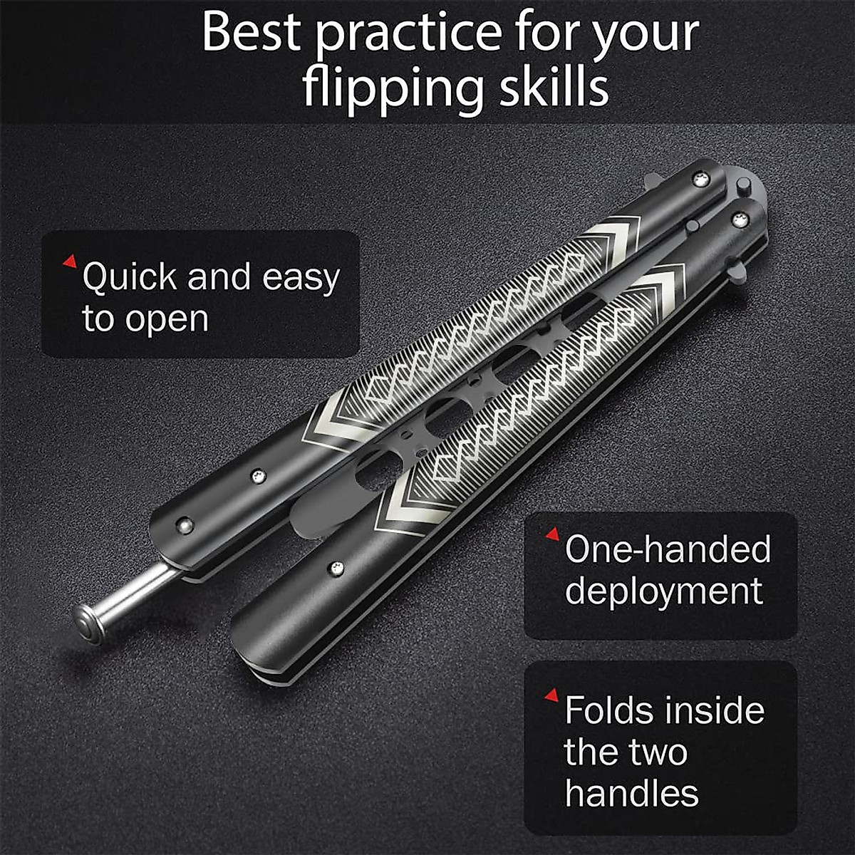 GOOD WORKER Butterfly Knife Trainer - Practice Balisong Butterfly Knives NOT Real NOT Sharp Blade - Black Dull Trick Butterfly - Butter Fly Training K14B