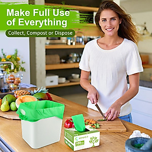 MIDOFELD 2.6 Gallon Compostable Bags, Biodegradable Small Trash Bags 100 Count Waste Basket Liner for Food Scrap, 0.8 mil Extra Thick Garbage Bag for Kitchen Countertop Bin, T-Shirt Bag BPI Certified