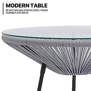 MoNiBloom 3 Piece Outdoor Seating Acapulco Chair, Modern Patio Furniture Outdoor Conversation Set, Glass Top Table and 2 Metal Steel Chairs for Garden Poolside Balcony, Weight Capacity 250 lbs, Grey