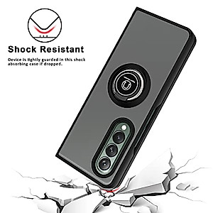 TJS Compatible with Samsung Galaxy Z Fold 3 5G Case, Impact Resistant Bumper 360 Degree Rotating Metal Ring Holder Drop Protective Phone Case Cover (Yellow)