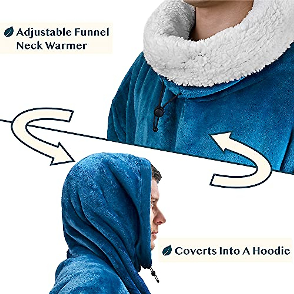 PAVILIA Wearable Blanket Hoodie with Neck Warmer, Plush Oversized Sweatshirt, Big Hooded Blanket Sweater with Giant Pocket, Super Soft Cozy Warm Gift for Women Men Adult (Sherpa Fleece, Teal Blue)