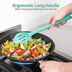 13.3" Slotted Cooking Spoon: U-Taste 600ºF Heat Resistant Kitchen Mixing Spoon, Food Grade Nonstick Long and Large Rubber Soup Utensil for Serving, Stirring, Basting, for Pot Cookware (Aqua Sky)