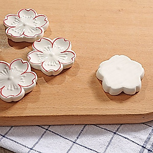 CHOOLD Elegant Cherry Blossom Ceramic Chopsticks Rest Rack Dinner Spoon Stand Knife Fork Holder,Sakura Chopsticks Stand(Set of 6)