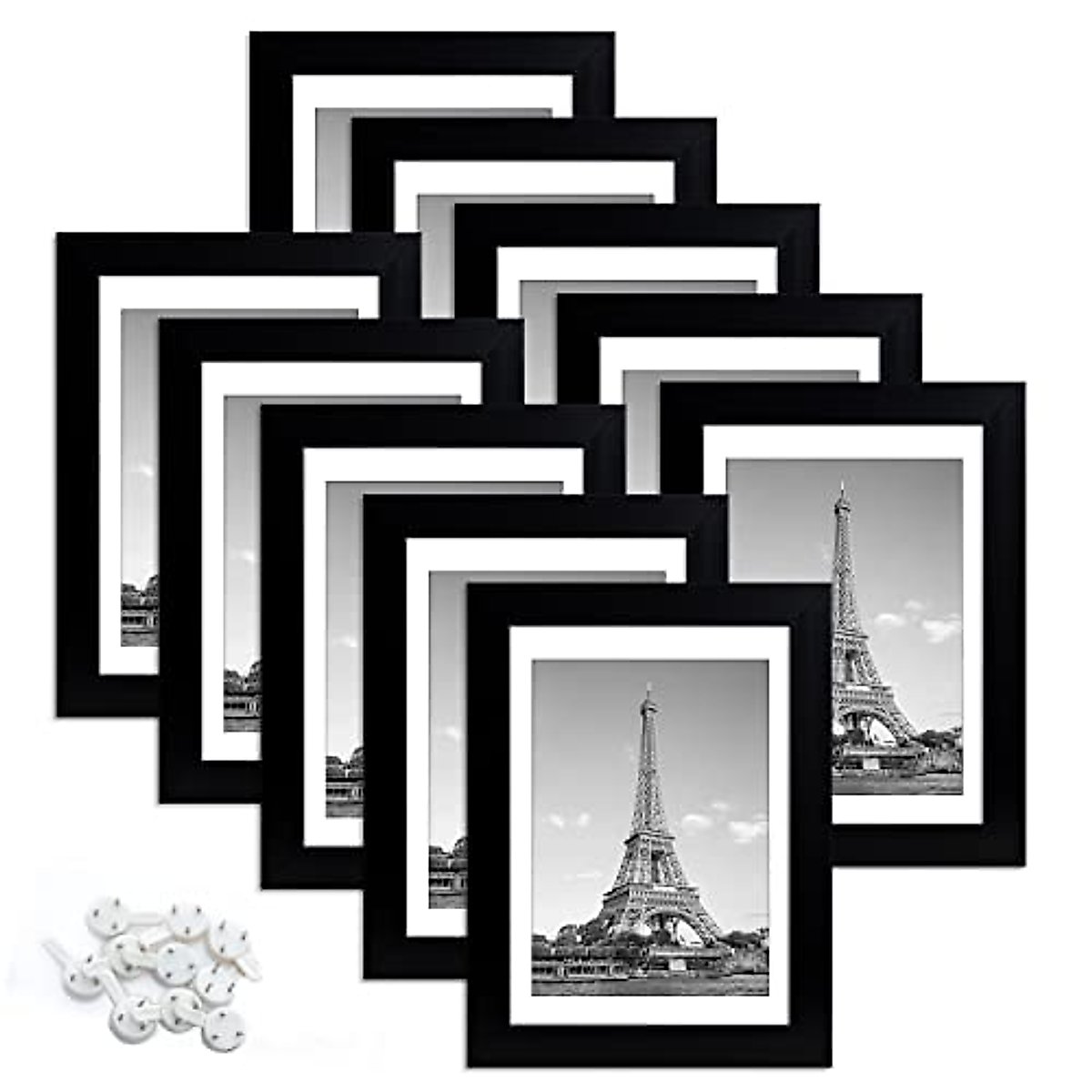 upsimples 5x7 Picture Frame Set of 10, Display Pictures 4x6 with Mat or 5x7 Without Mat, Multi Photo Frames Collage for Wall or Tabletop Display, Black