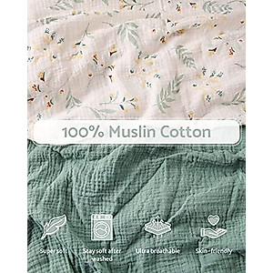 Muslin Crib Sheets for Girls and Boys, Cotton Boho Neutral Fitted Baby Crib Sheet for Standard Crib Mattress & Toddler Bed Mattress (52"x28"), Soft and Breathable, 2 Pack (Roman Green&Botanical Leaf)