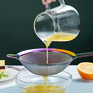 Kyraton Rainbow Fine Mesh Strainer 3 Pieces Set, Copper Flour Sifter For Baking, Stainless Steel Clander, Matcha Tea Strainer, Gravy Separator, Stasher Sieve Pasta Strainers