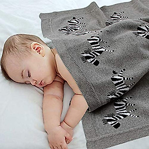 mimixiong 100% Pure Cotton Baby Blankets Soft Nursery Swaddling Blanket for Newborn Baby with Cute Zebra Grey Size 30 x 40 inches