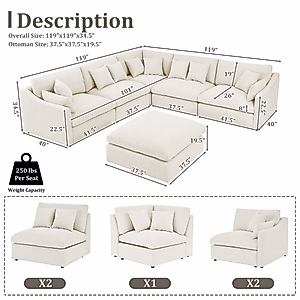 Olodumare L Shaped Modular Sectional Sofa Set with Ottoman, Free Combination Deep Seat Sofa with Down Feathers Filled,10 Pillows, 6-Seats Oversized Corner Sofa for Living Room Furniture,Chenille Beige