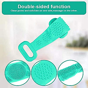 Silicone Body Scrubber,Bath Body Brush for Shower,Exfoliating Dual Side Scrubby Buddy,New Version 2020 Easy to Clean Long Hygienic Washer for Men and Women,Deep Cleaning Massage Scrubbers (Green)