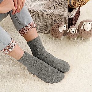 OVOV 3 Pairs White Fuzzy Socks Men Fluffy Socks Winter Warm Cozy Slipper Socks for Men Soft Comfy Fleece Sleep Socks