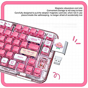 ASHATA Pink Mechanical Keyboard, Bluetooth Cute Keyboard, 2.4G Wireless Type C Wired Gaming Keyboard with RGB Backlight for iOS for Windows