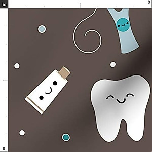 Spoonflower Fabric - Happy Teeth Large Brown Teal Dental Dentist Tooth Toothpaste Printed on Petal Signature Cotton Fabric by The Yard - Sewing Quilting Apparel Crafts Decor