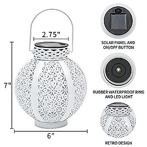 Outdoor Solar Lantern 2 Pack Hanging Solar Lanterns Waterproof Solar Lights with Handle, Outdoor Solar Garden Lights Decor for Yard Patio, White