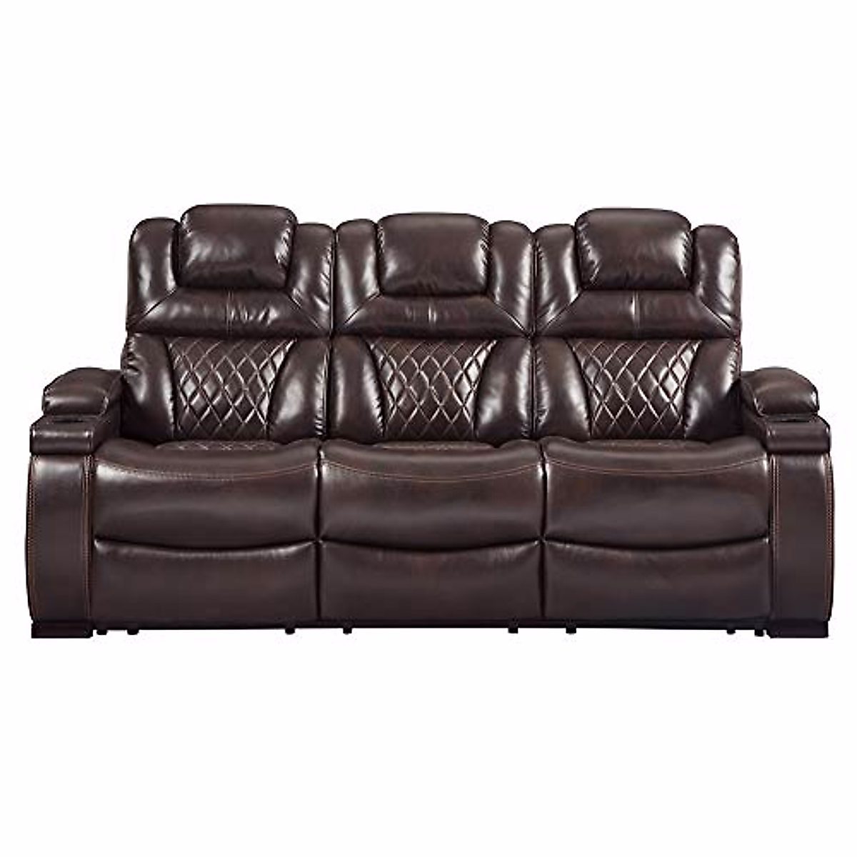 Signature Design by Ashley Warnerton Faux Leather Power Reclining Sofa with Adjustable Headrest, Brown