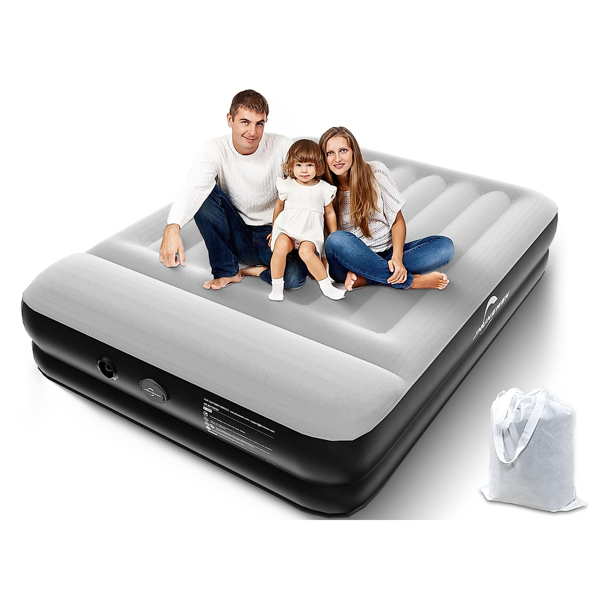 Queen Air Mattress with Built-in Pump/USB Rechargeable Detachable, JHUNSWEN 16" Raised Durable Inflatable Queen Air Mattress Built-in Pillow for Camping, Home & Guests, Easy Inflation/Deflation Airbed