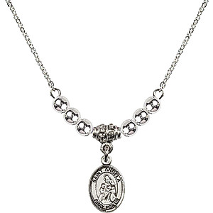Bonyak Jewelry 18 Inch Rhodium Plated Necklace w/ 4mm Sterling Silver Beads and Saint Angela Merici