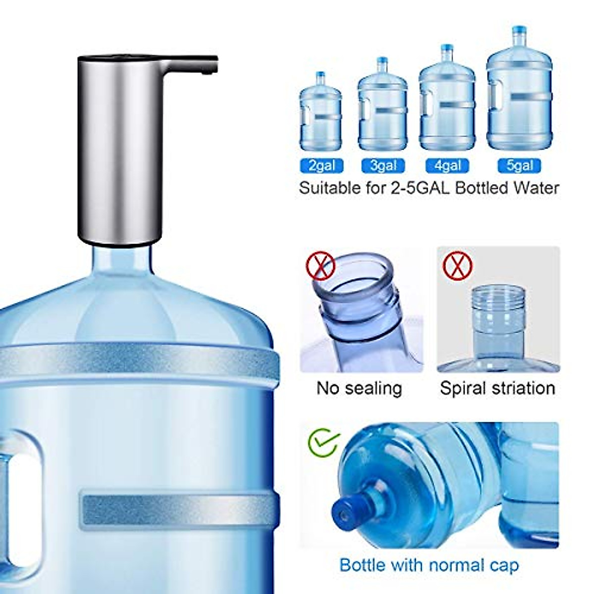 Auto Bottled Water Pump with Volume Control Wireless Water Dispenser Rechargeable Gallon Water Bottle Jug Dispenser Pump