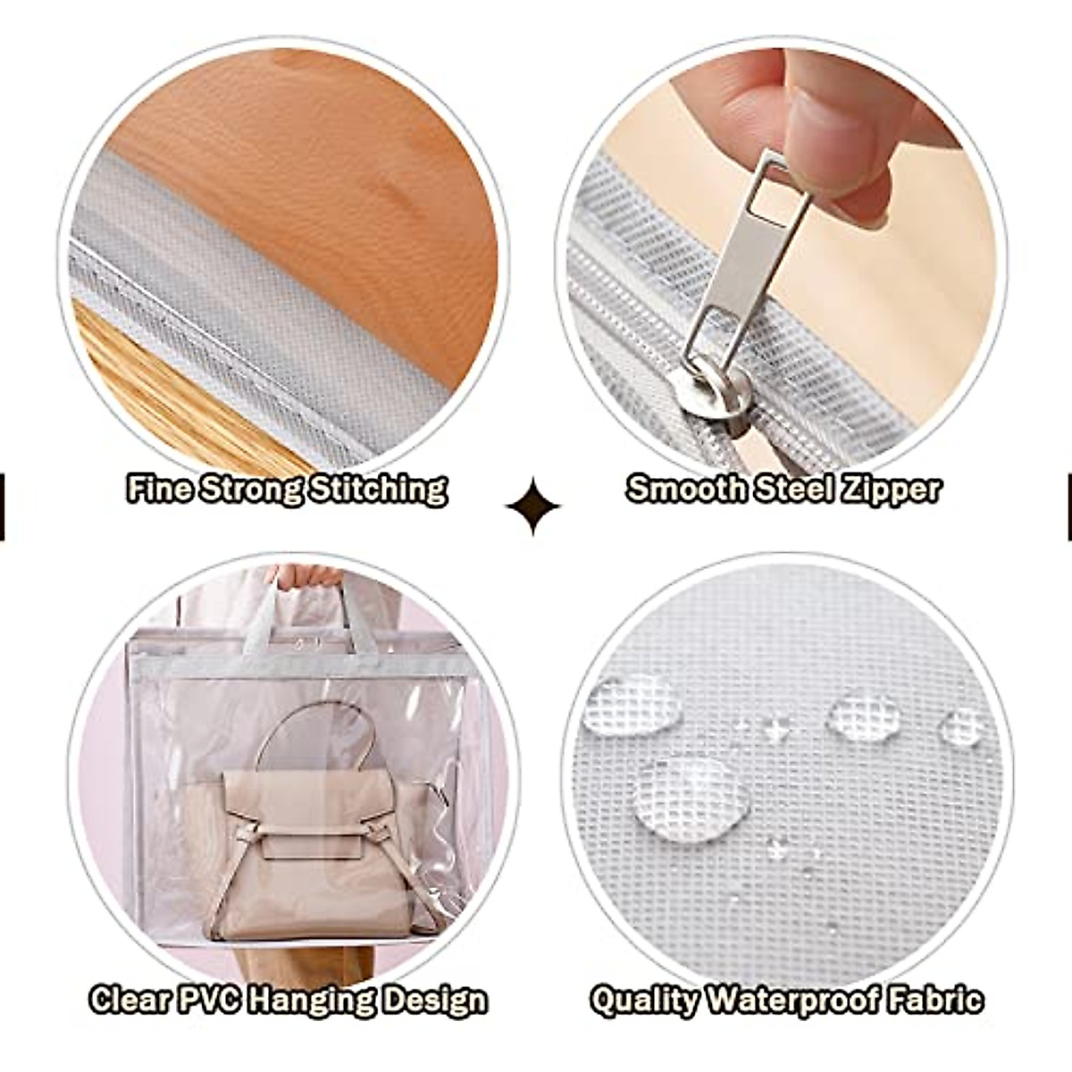 8 Pcs Purse Dust Bags For Storage, Clear Purse Organizer Storage For Closet, Handbag Organizer Storage For Closet, Hanging Bag Organizer With Zipper And Handles, S Hanging Hooks (L)