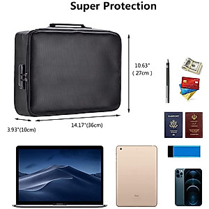 ruboka Fireproof Document Bag, 3-Layer Fireproof Document Organizer with Lock, Home Office Travel Fireproof Lock Box, Portable Fireproof Document Safe for Files Passport Certificates