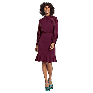 Maggy London Women's High Neck Heavy Charmeuse Dress Workwear Office Event Party Holiday Guest of, Dark Purple