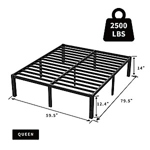 MAF Queen Bed Frame Size 14 Inch Metal Heavy Duty Platform Bedframe with Steel Slats Support Noise Free Queen-Bed-Frame, No Box Spring Needed