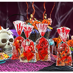 DIYASY Halloween Cellophane Candy Bags, 150 Pack Treat Goodie Bags for Kids Plastic Goody Snack Bag Bulk Party Favors with 180 Twist Ties
