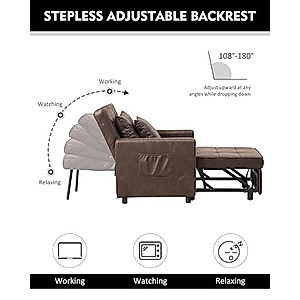 XSPRACER [Updated Convertible Chair Bed, Sleeper Sofa 3 in 1, Stepless Adjustable Backrest,Armchair, Sofa, Bed, PU Imitation, Brown, Single One