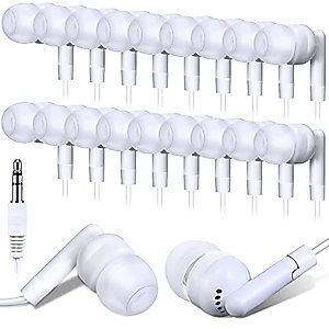 Kanayu 100 Pack Wired Earbuds Bulk Earbuds for Classroom White in Ear Headphones Wired Basic Student Earbuds No Microphone with 3.5 MM Jack for Kids Schools Libraries Laptop, Individually Bagged