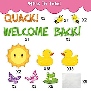 59Pcs Duck Bulletin Board Cutouts Quack Welcome Back To School Duck Classroom Decoration Cutouts Duck Themed Party Supplies Suitable for Teacher Student Bulletin Board Display or Home Wall Decorations