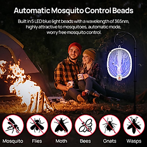Meilen Electric Fly swatter Racket,2 in 1 Electric Bug Zapper Indoor with 1500mAh Battery,USB Rechargeable Mosquito Zapper with 5 Mosquito Lure lamp Beads,Fly swatter for Indoors（ Brush Included）