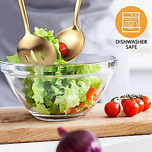 Large Serving Utensils Set,5 Pcs Stainless Steel Gold Serving utensils with 10.8 Inch Serving Fork,10.3 Inch Serving Spoon and Slotted Serving Spoon,Sugar Spoon and Butter Knife for Buffet