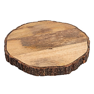 GoCraft Wooden Round Cutting Board with Tree Bark Rim | 1.5" Thick Mango Wood Live Edge Chopping, Prep, Serve Board | Charcuterie Platter - 12.75" Medium